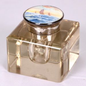 Royal Worcester porcelain and crystal ink bottle with nautical scene ...