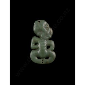 18th Century Pale Inanga Stone Hei Tiki Figure - New Zealand Maori - Tribal