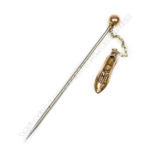 Gold Shoe Stick Pin with Ball End and Chain Connection - Stick, Hat ...