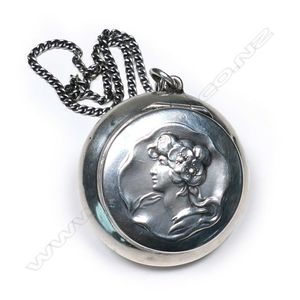 Art Nouveau Silver Powder Compact with Flowing Haired Woman - Compacts ...