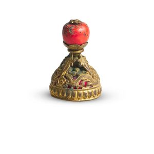 Qing Dynasty Dragon Hat Finial with Coral Bead - Bronze - Oriental