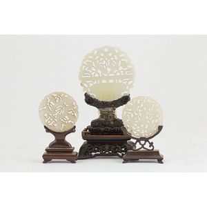 White Jade Disc Set with Stand and Damage - Jade - Oriental