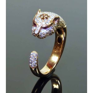 Rose Gold Leopard Ring with Diamonds and Rubies - Rings - Jewellery