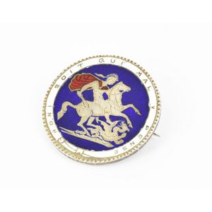 Enamel-enhanced St. George silver coin brooch - Brooches - Jewellery