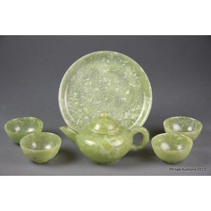 Translucent Jade Tea Set with Inclusions - Jade - Oriental