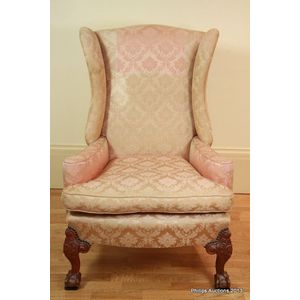 George II Style Wing Armchairs in Apricot Brocade - Seating - Singles ...