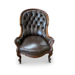 Victorian Leather Library Chair with Mahogany and Casters - Seating ...