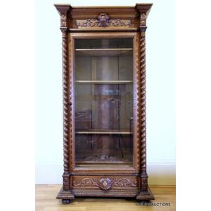 Louis XIII Oak Bookcase with Barley Twist Pillars - Bookcases - Furniture