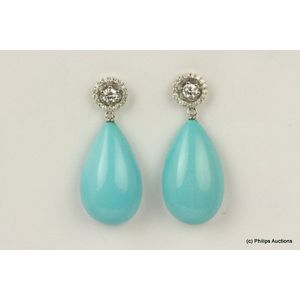 Turquoise and Diamond Detachable Earrings - Earrings - Jewellery