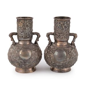 Antique Chinese Export Silver Floral Vases, 19th/20th Century - Zother ...