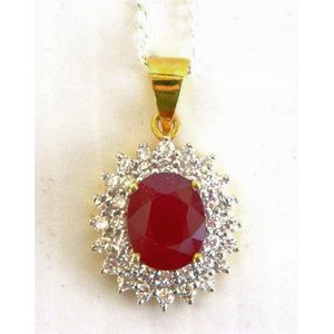 Ruby CZ Pendant with Glass-Filled Oval Ruby - Pendants/Lockets - Jewellery