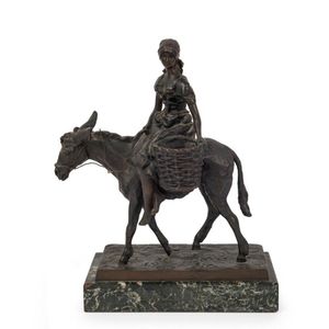 Bronze Peasant Woman on Mule by Guradze - Figures/Groups - Sculpture ...
