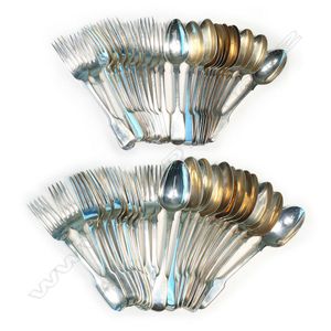 19th Century Silver Cutlery Canteen, Fiddle Pattern, 48 Pieces ...