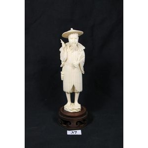 Chinese Ivory Carving of Pipe-Smoking Man (8 words) - Ivory - Oriental