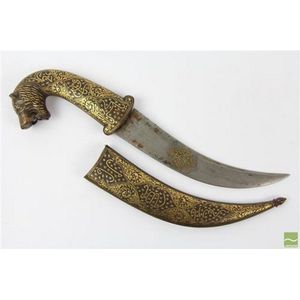 Indo-Persian Gilt Dagger with Leopard Grip and Persian Detailing ...