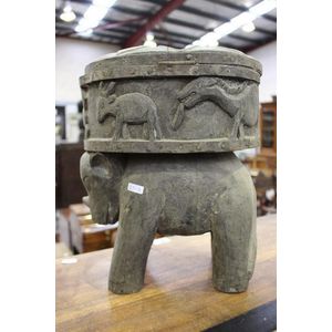 Carved Wood Elephant Box from Northern India - Zother - Oriental