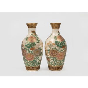 Japanese Satsuma Miniature Vases with Chrysanthemum Decoration, Meiji ...