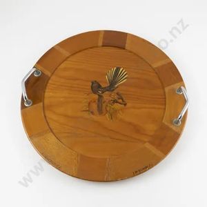 Fantail-themed incised and hand-painted tray with chrome handles ...