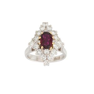 18ct Gold Ruby & Diamond Lozenge Ring, Size L - Rings - Jewellery