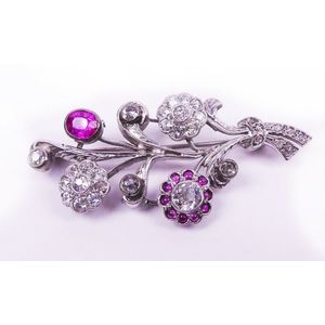 Floral Ruby Diamond Brooch in 18ct White Gold Design - Brooches - Jewellery