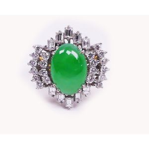 18ct White & Yellow Gold Jade Cluster Ring with Diamonds - Rings ...