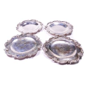 Set of Four Sterling Silver Plates with Patterned Edging - Trays ...