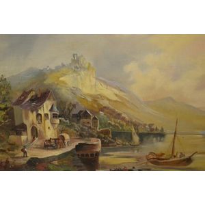 River Village and Mountains Oleograph - Prints - Engravings ...