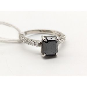Emerald Cut Black Diamond Ring with Round Brilliant Accents - Rings ...