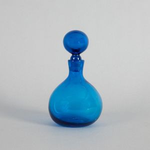 Blenko Blue Art Glass Bottle with Spherical Stopper - United States - Glass