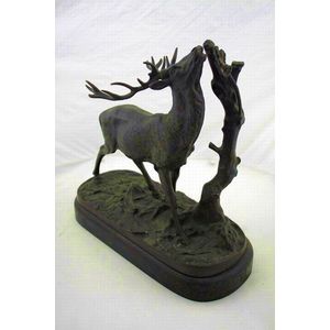 Bronzed Deer on Rock Base Sculpture - Animals & Birds - Sculpture/Statuary