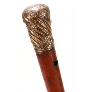 Late Victorian Gilt Knop Walking Stick with Floral Decoration - Walking ...