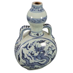 Blue and white dragon moon flask, Chinese porcelain, double gourd ...