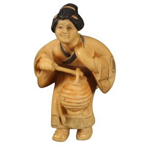 Japanese Ivory Netsuke: Lady with Lantern, Incised Mark, 5.5cm ...