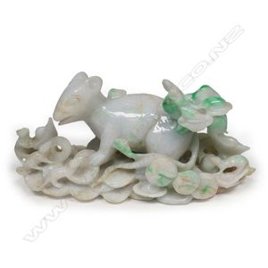 Jade Rat Group with Coins and Fungus - Jade - Oriental