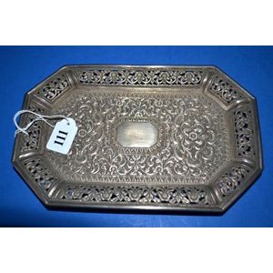 Octagonal Indian Silver Tray with Pierced Design - Zother - Oriental