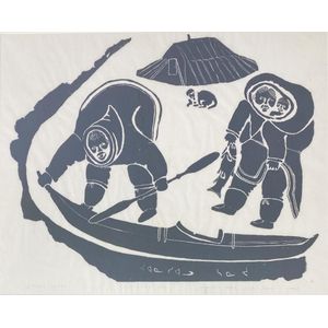 Inuit Family Fishing by Kayak, 1963 - Prints - Engravings, Lithographs ...