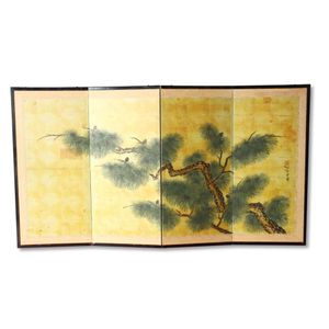 Pine Tree Four Panel Japanese Table Screen in Bright Tones - Furniture ...