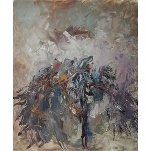 Mist Mountain Big Tree Man - Oil Paintings and Acrylics - Art