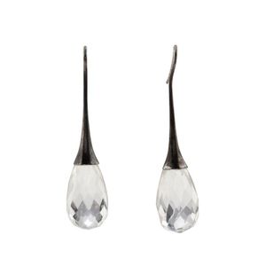 Silver and Rock Crystal Drop Earrings, Briolette Cut, Fluted Fittings ...