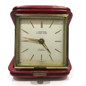 Red Leather Swiss Travel Clock with Alarm - Clocks - Travelling ...