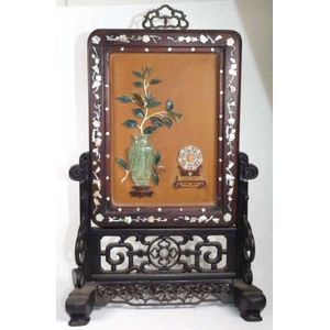 Chinese Inlaid Table Screen with Applied Stone Decoration - Furniture ...