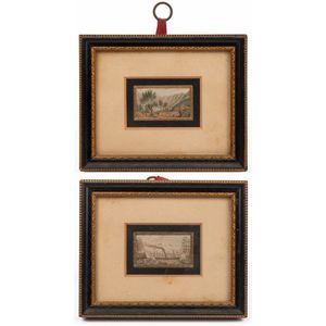 19th Century George Baxter Framed Lithograph Miniatures, 11 x 14 cm ...