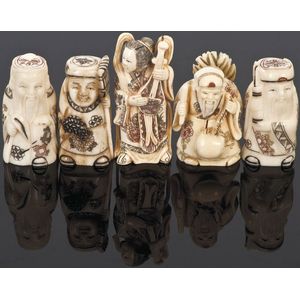 Japanese Netsuke Set of 5 Carved Figures - Netsuke - Oriental