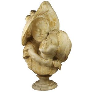 Alabaster Mother & Child Bust on Stand - Busts/Heads - Sculpture/Statuary