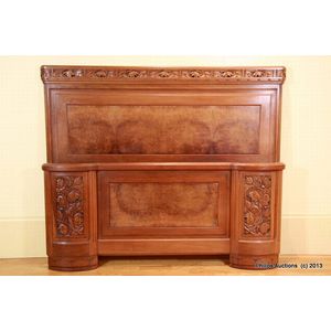 French Walnut Bed with Carved Rose Pediment - Beds & Cots - Furniture