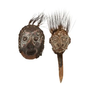 Sepik Mask and Dagger with Feathers and Shells - New Guinean - Tribal