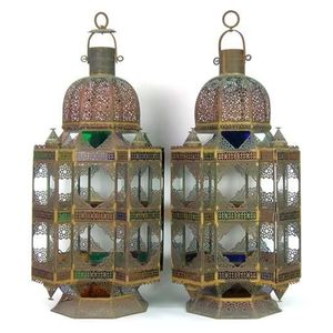 Brass and Glass Middle-Eastern Hanging Lanterns - Ceiling and Pendant ...