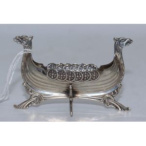 Viking Ship Salt Cellar with Ornate Stand - Condiment & Cruet Sets - Silver