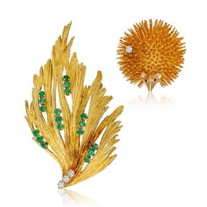 Gem-set Foliage and Hedgehog Brooches - Brooches - Jewellery