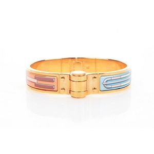 Hermes Enamel Bangle with Geometric Pattern and Gold Clasp - Bracelets ...